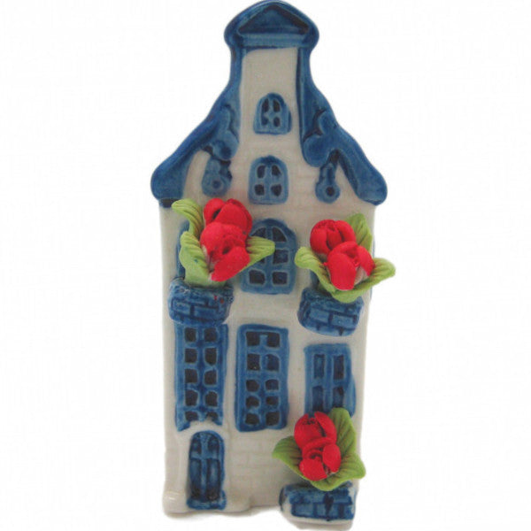Delft Blue Miniature House with Tulips