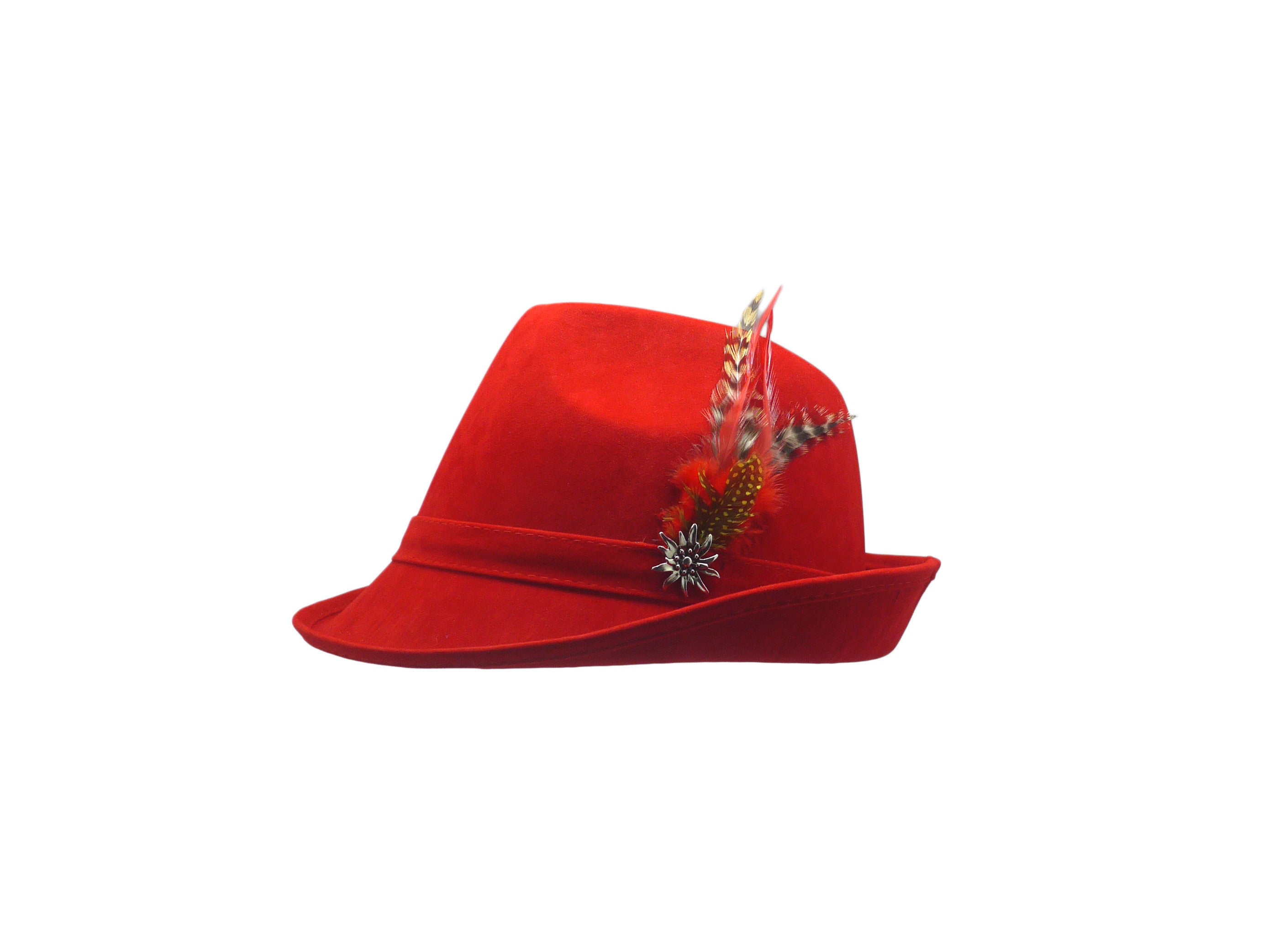 Germanic Hunter Red Hat Fedora And Edelweiss & Feather