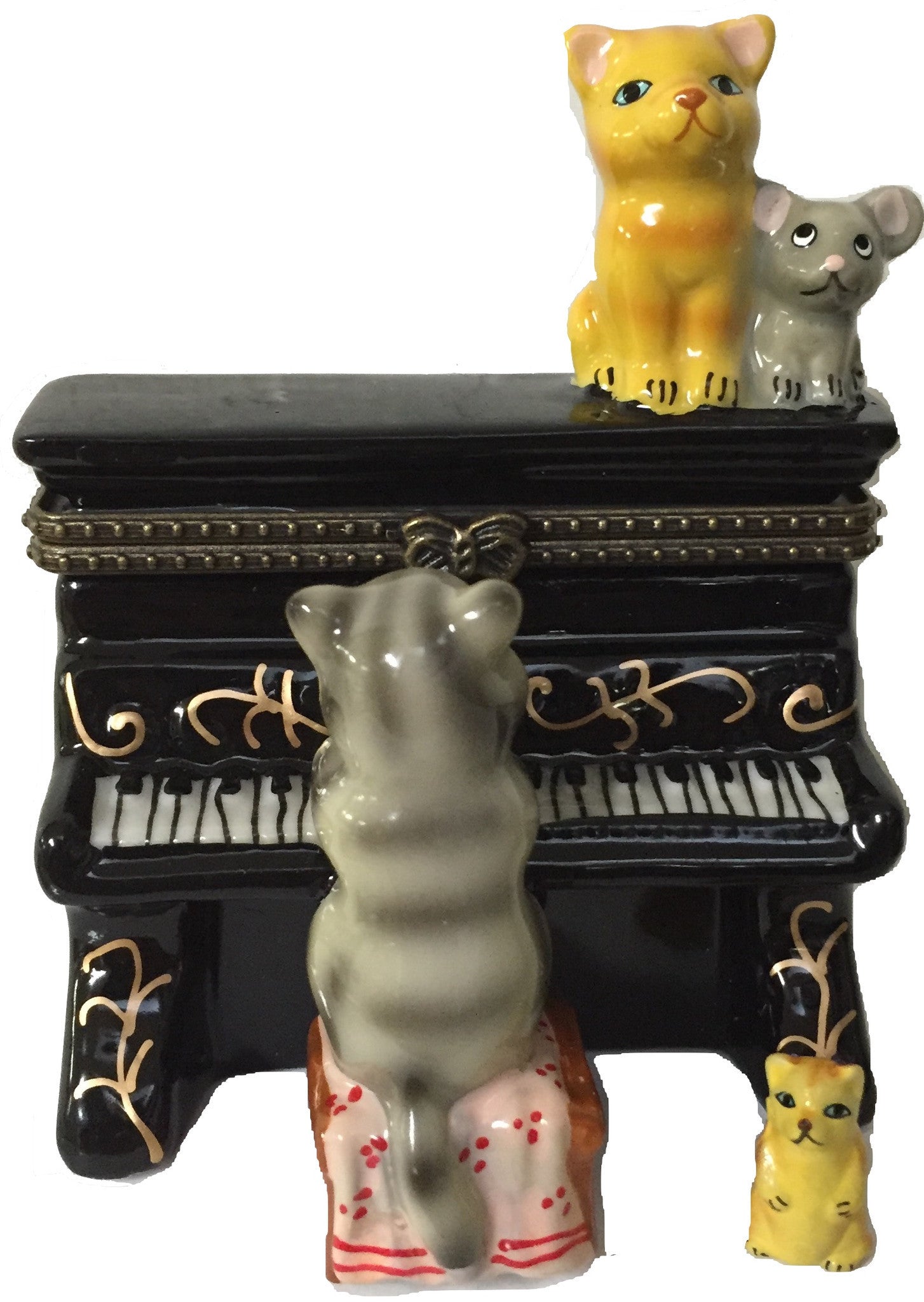 Ceramic Hinge Boxes Cat Playing Piano