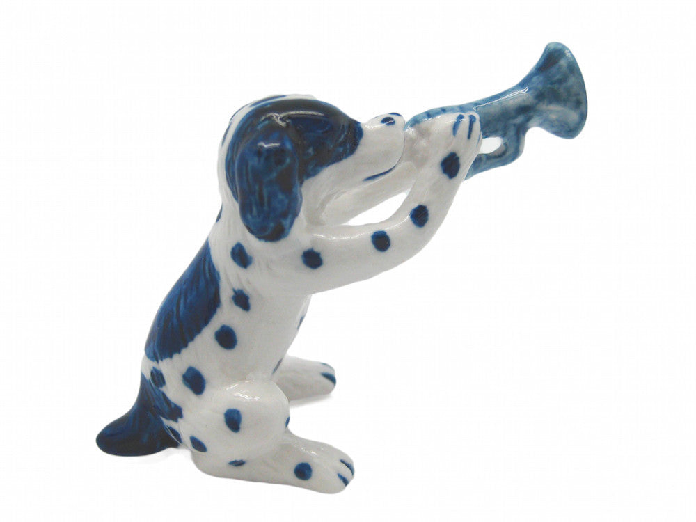 Delft Blue Miniature Musical Dog With Trumpet